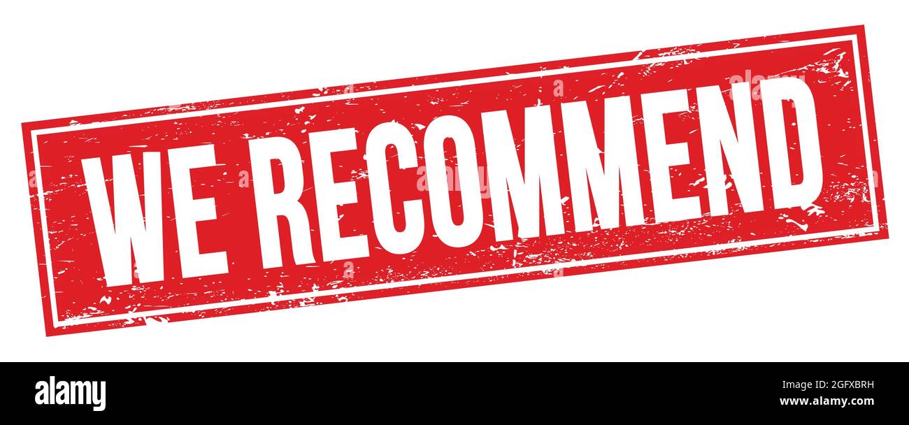 WE RECOMMEND text on red grungy rectangle stamp sign Stock Photo - Alamy