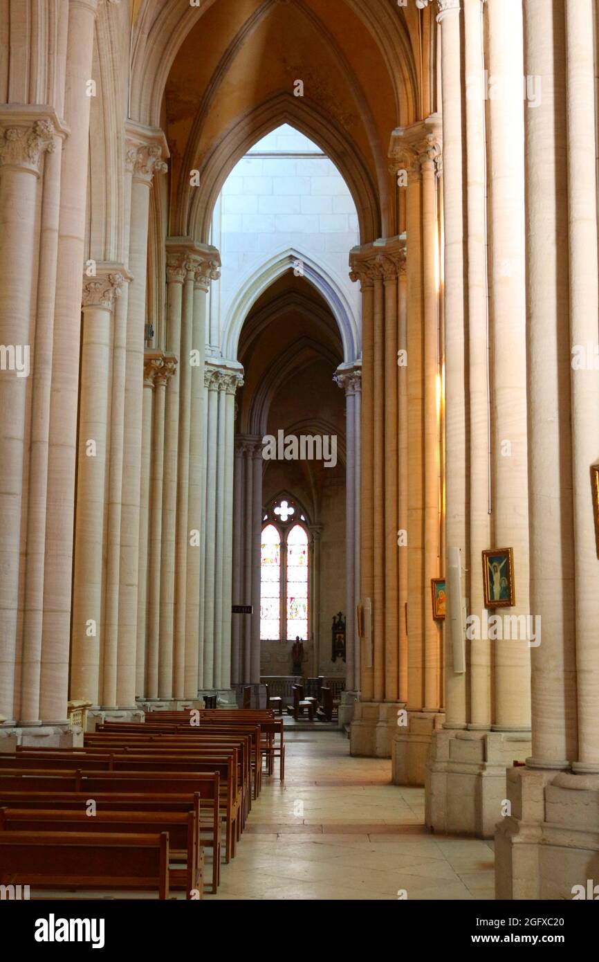 Inside archways of Eglise de la Redemption church in Lyon, France Stock ...