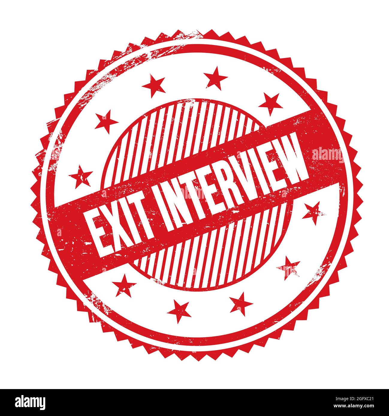 EXIT INTERVIEW text written on red grungy zig zag borders round stamp ...
