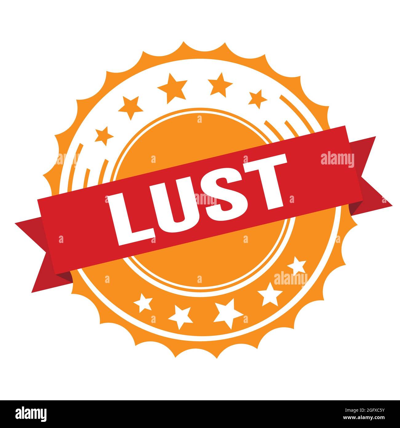 LUST text on red orange ribbon badge stamp Stock Photo - Alamy