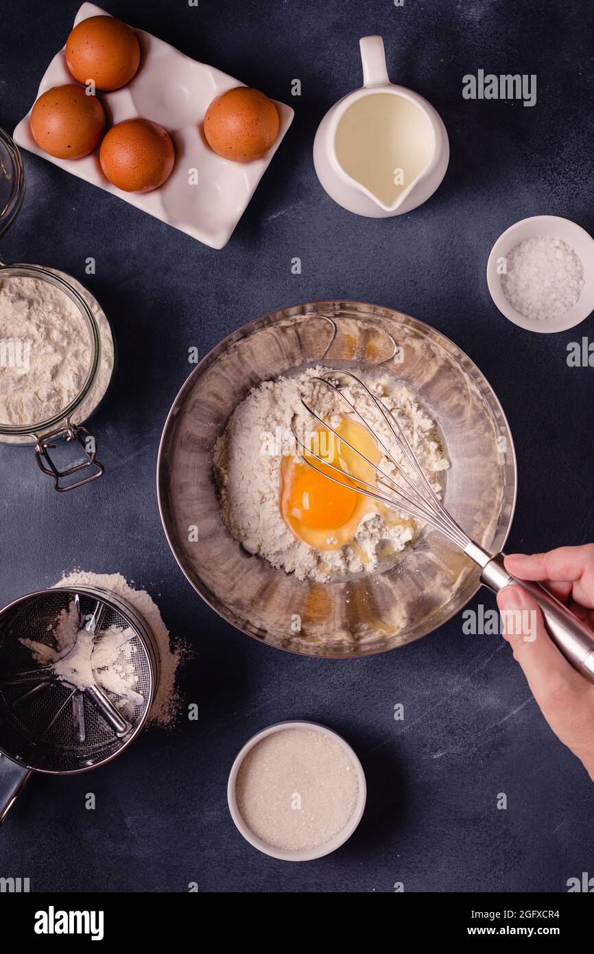Table with baking products and tools. Culinary, baking concept Stock ...