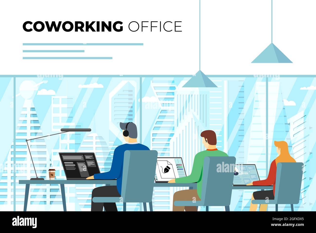 Coworking center open space office with freelance persons. Professional ...