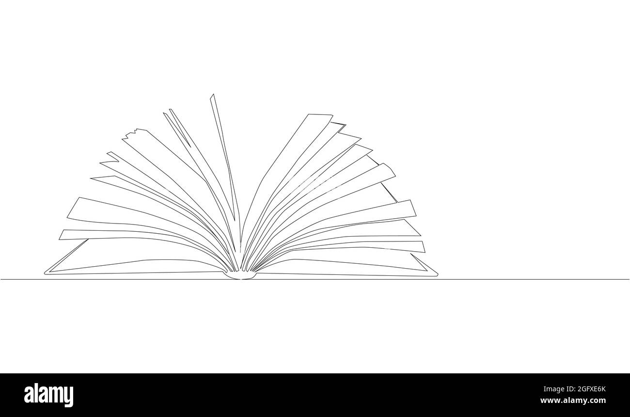 Stack of opened books in style of one line. Black contour Stock Vector ...