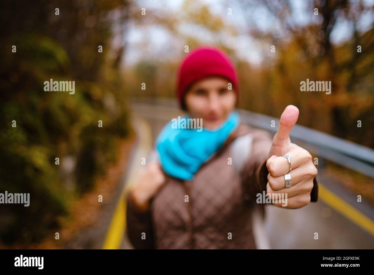 beautiful female hipster walks in the autumn nature. Cool weather. Wanderlust photo series Stock ...
