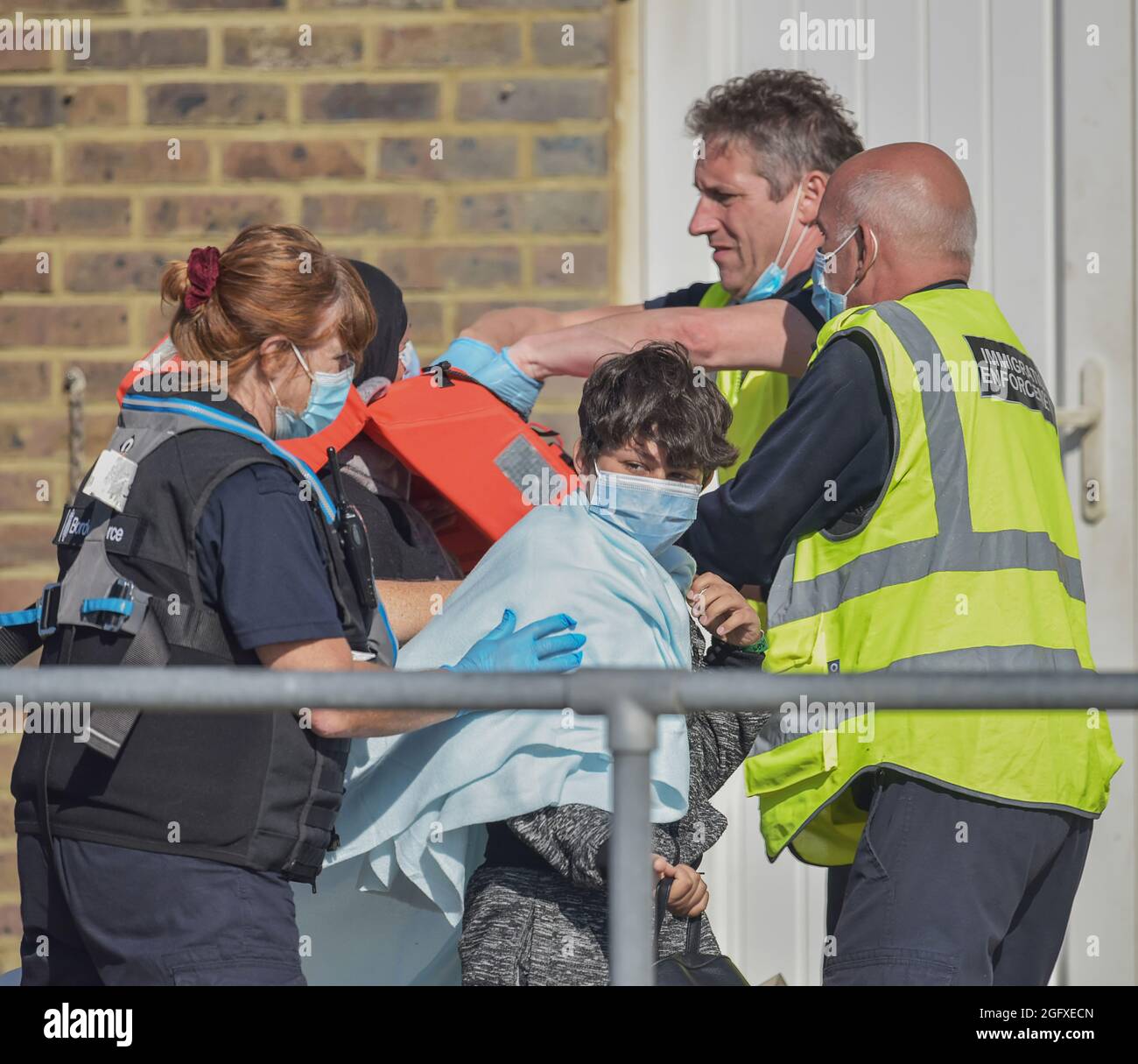 England, Kent, Dover, Border Force officers landing Asylum Seekers ...