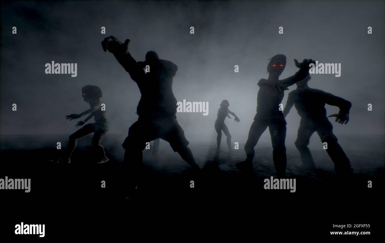 Group of scary zombies attacking. Halloween concept. 3D rendering Stock ...