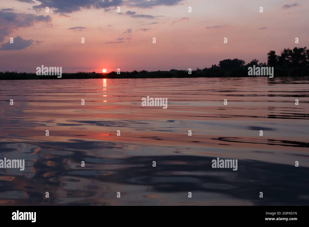 Scarlet sunset on the river, summer time Stock Photo - Alamy