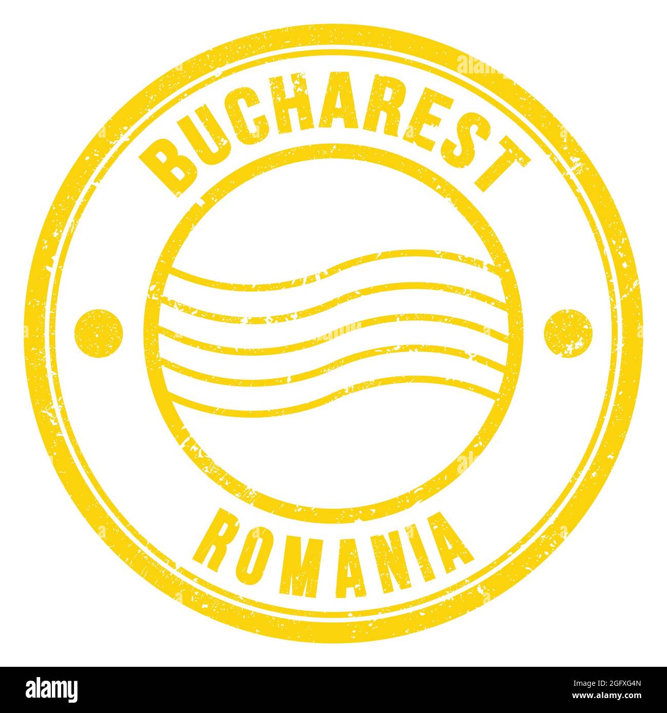 BUCHAREST - ROMANIA, words written on yellow round postal stamp Stock ...