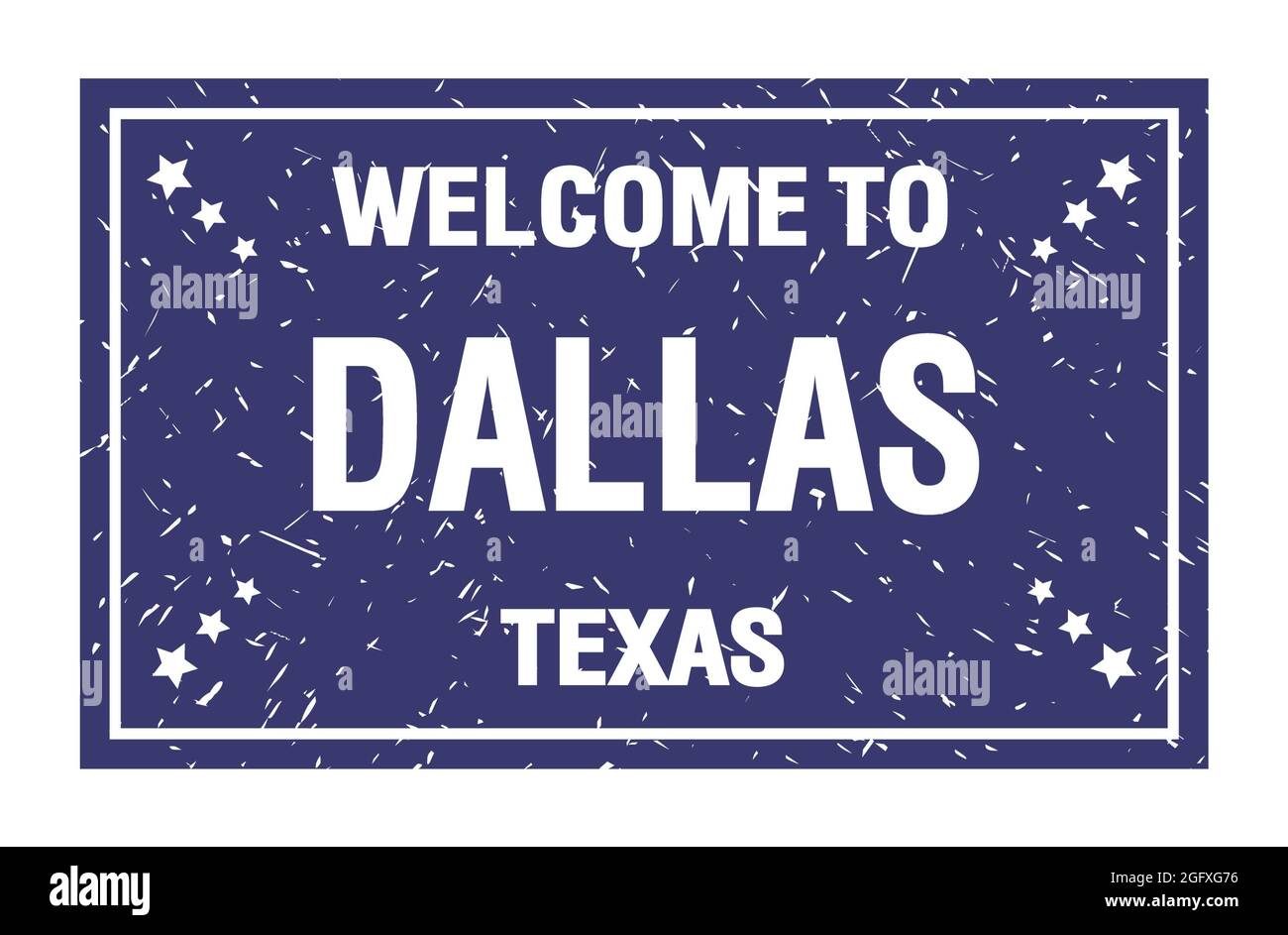 WELCOME TO DALLAS - TEXAS, words written on blue rectangle flag stamp ...