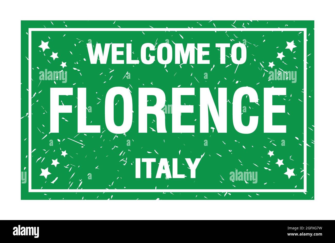 WELCOME TO FLORENCE - ITALY, words written on green rectangle flag ...