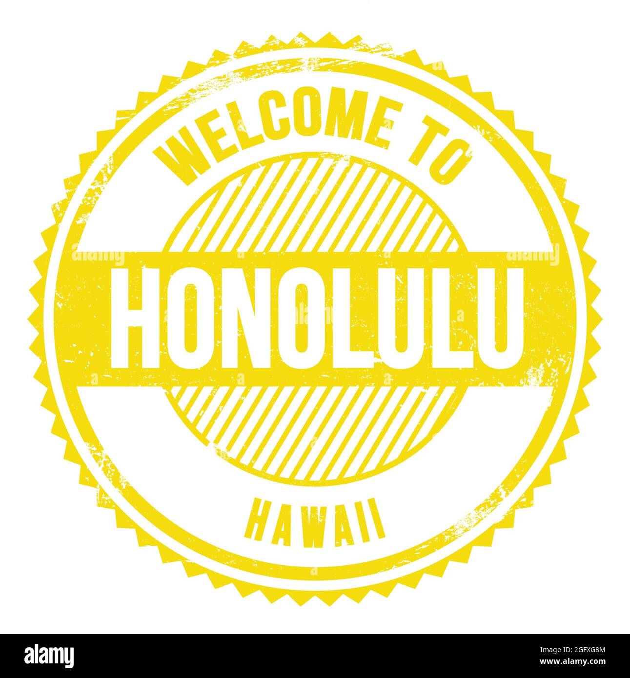 WELCOME TO HONOLULU - HAWAII, words written on yellow zig zag stamp ...