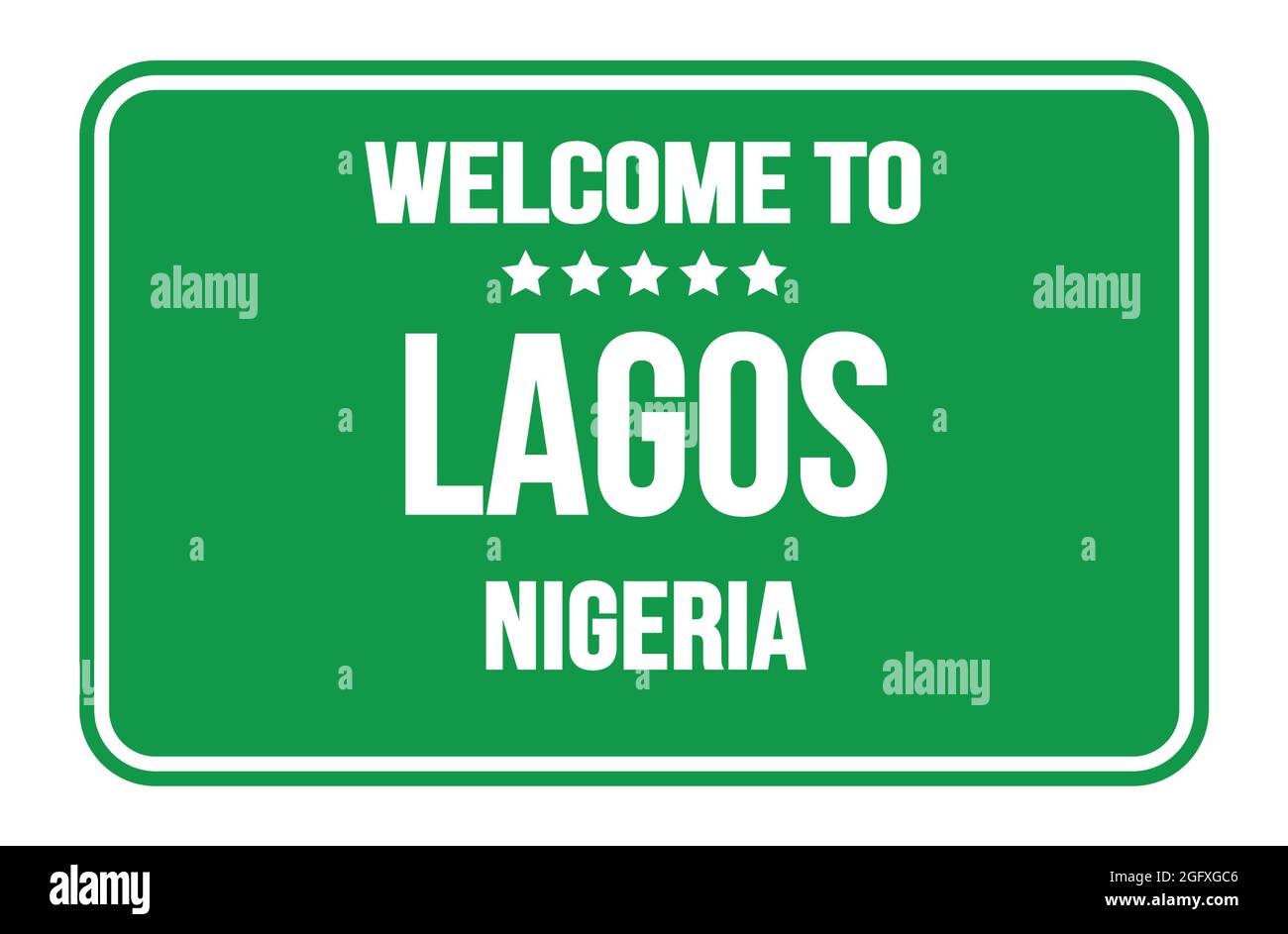 WELCOME TO LAGOS - NIGERIA, on green rectangle street sign stamp Stock ...
