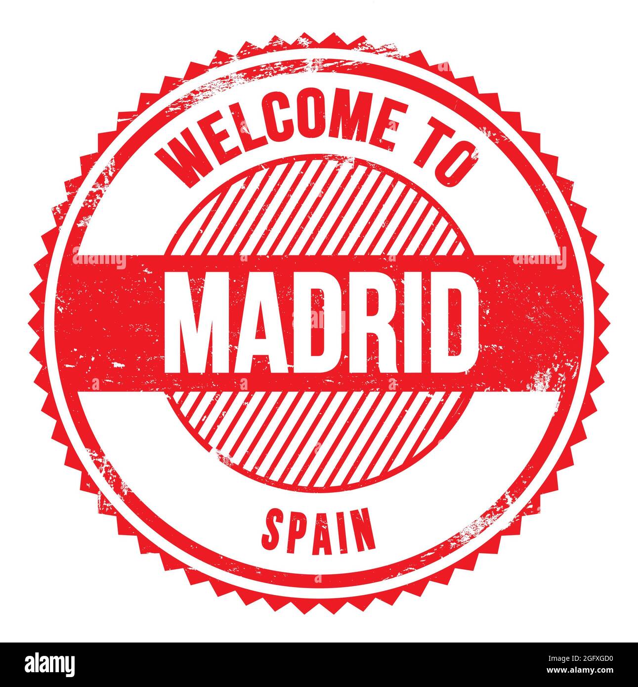WELCOME TO MADRID - SPAIN, words written on red zig zag stamp Stock ...