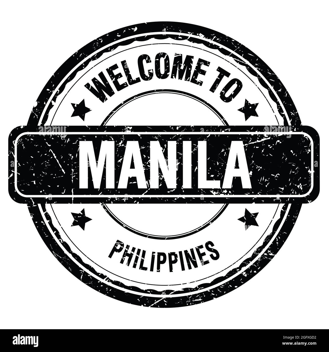 WELCOME TO MANILA - PHILIPPINES, words written on black grungy stamp ...
