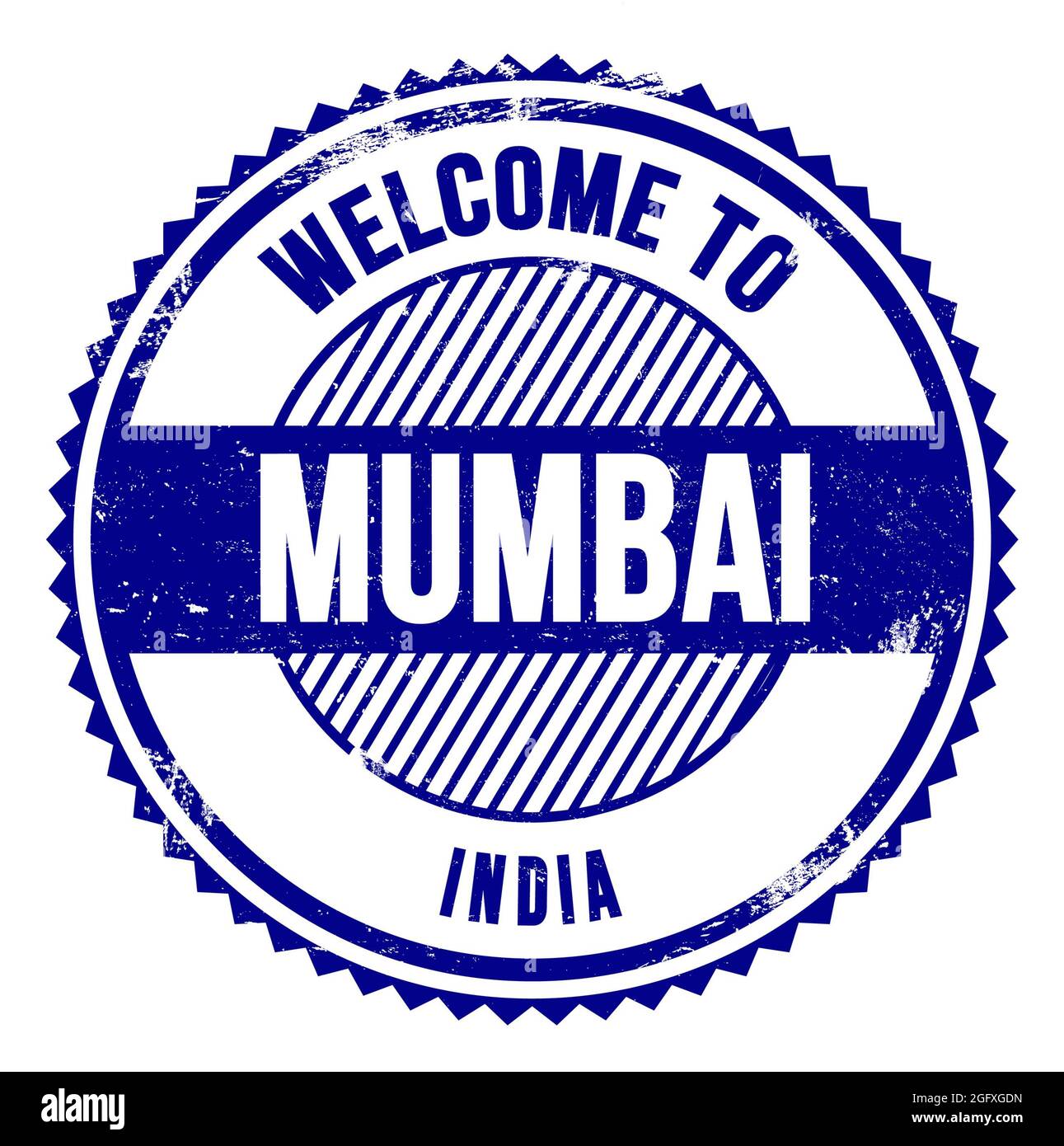 WELCOME TO MUMBAI - INDIA, words written on blue zig zag stamp Stock ...