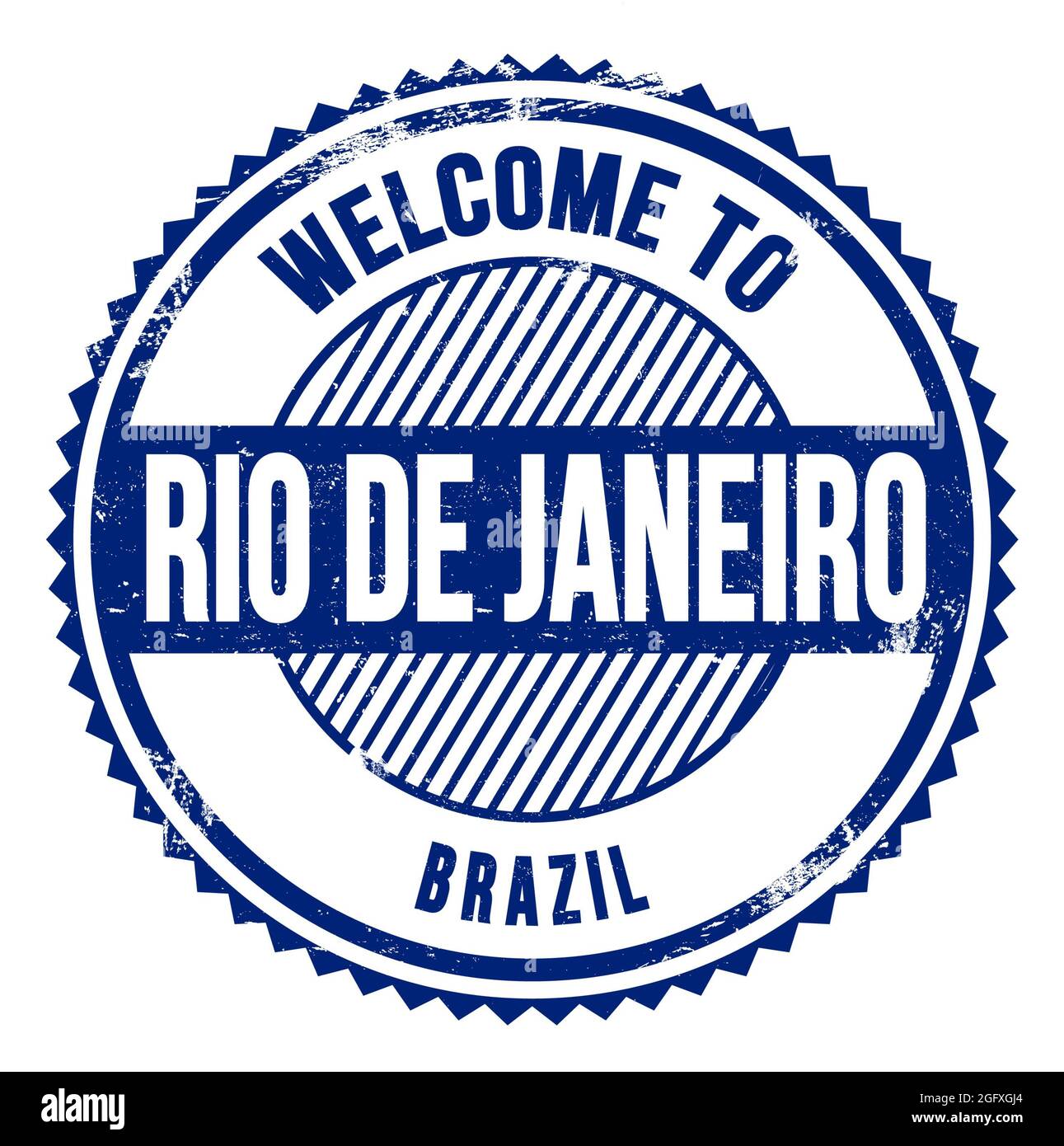 WELCOME TO RIO DE JANEIRO - BRAZIL, words written on blue zig zag stamp ...