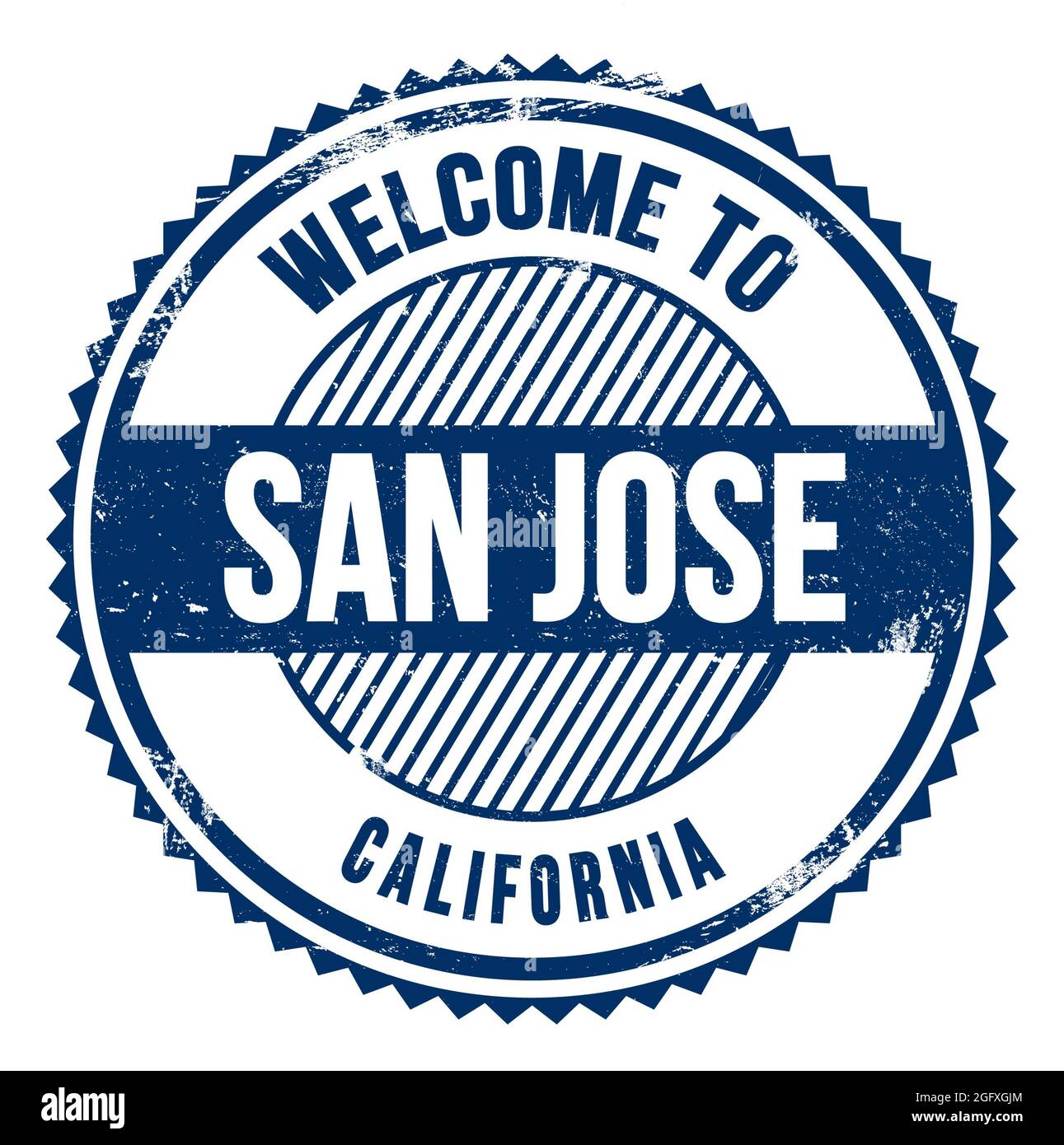 WELCOME TO SAN JOSE - CALIFORNIA, words written on blue zig zag stamp ...