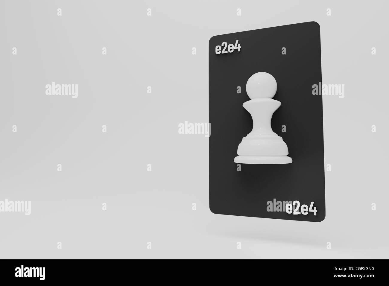 chess pawn on playing card with e2e4 sign. first move, step, inception, beginning of something ...