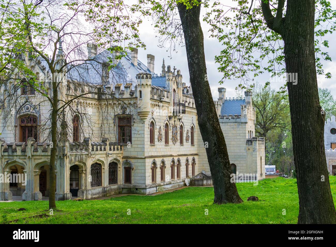 The facade of the Sturdza Castle from Miclauseni, Romania Stock Photo ...