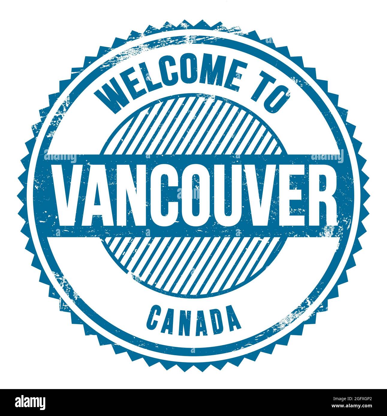 WELCOME TO VANCOUVER - CANADA, words written on blue zig zag stamp ...