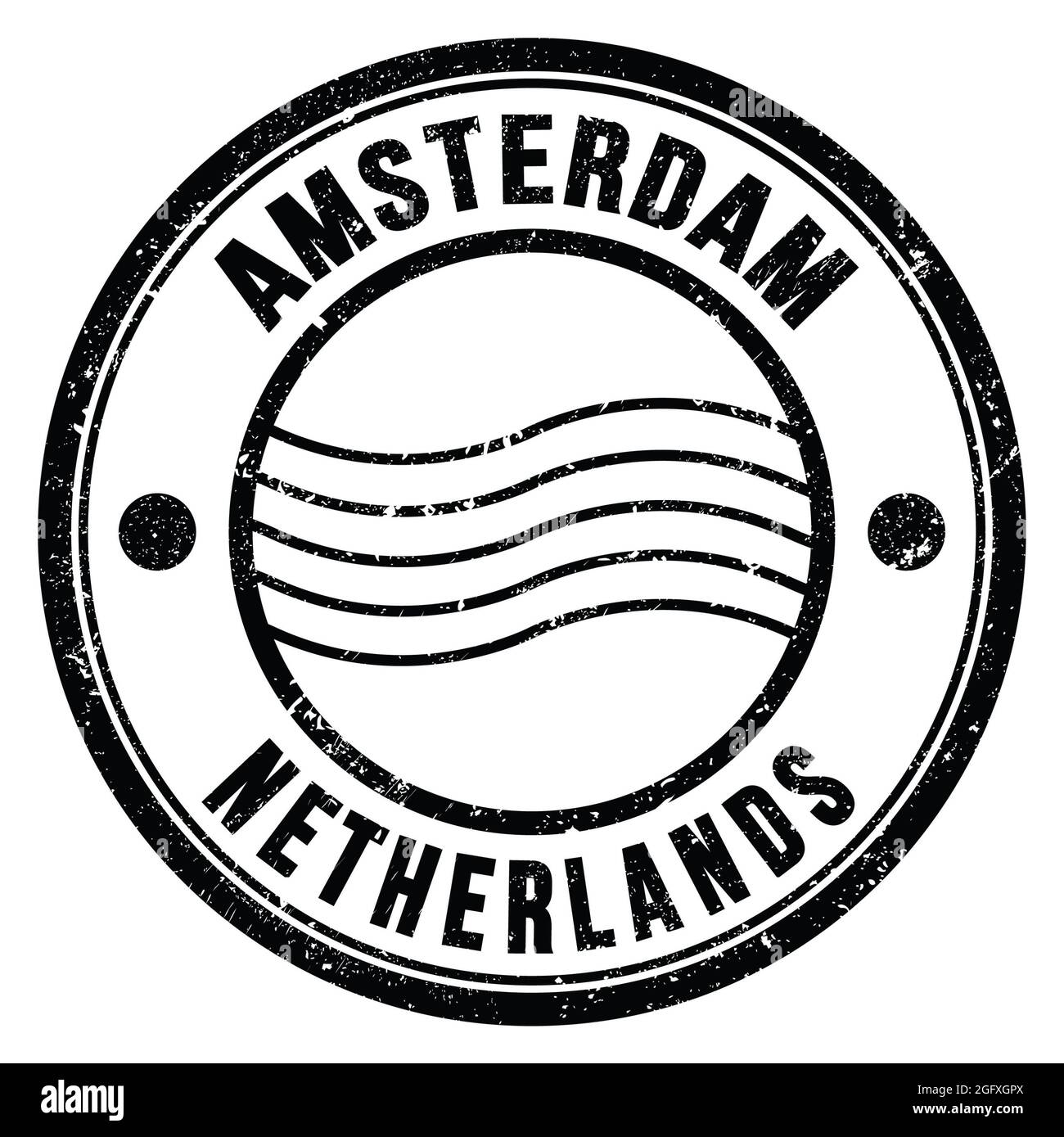 AMSTERDAM - NETHERLANDS, words written on black round postal stamp ...
