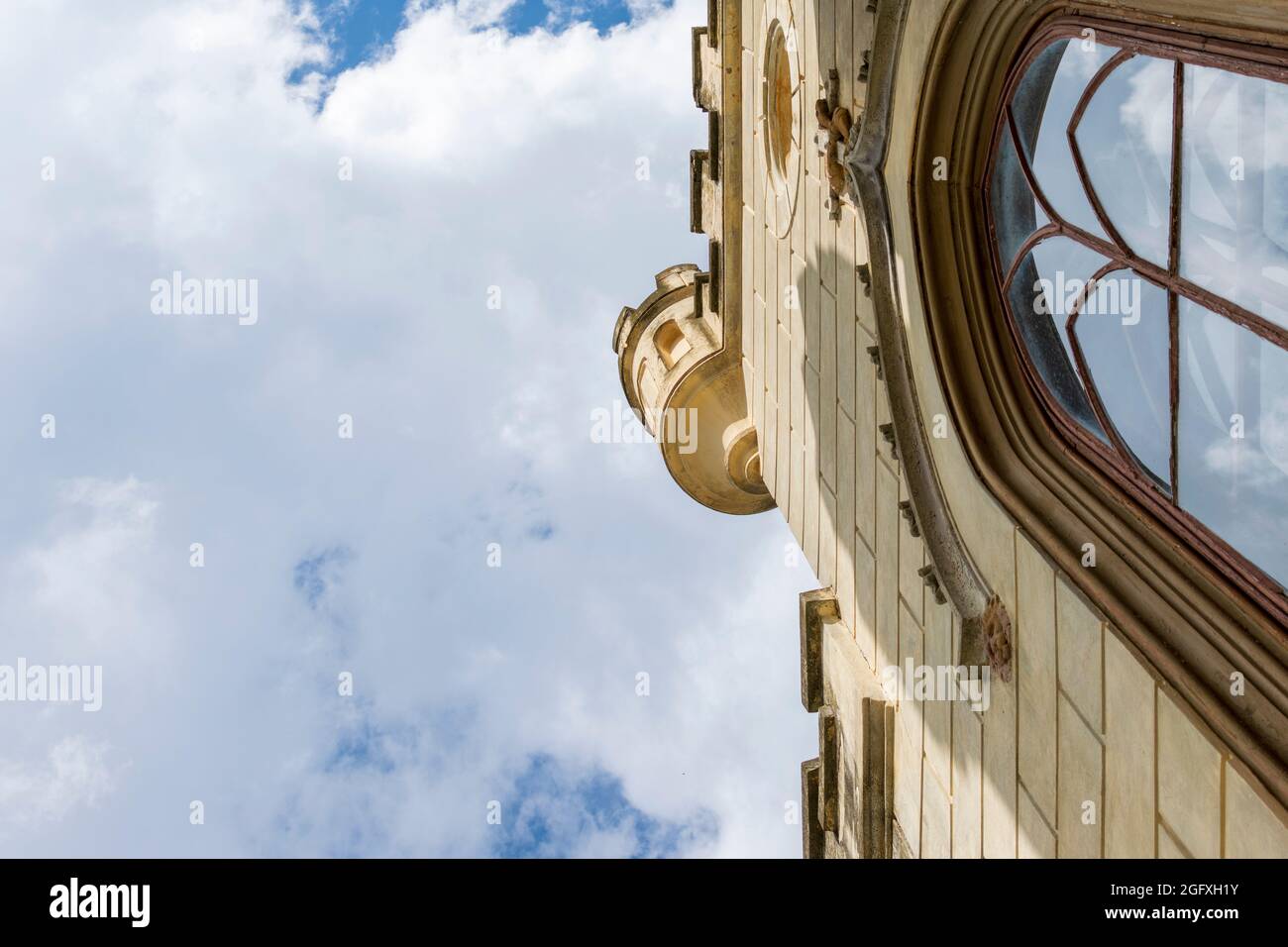 The towers of the Sturdza Castle from Miclauseni, Romania Stock Photo ...