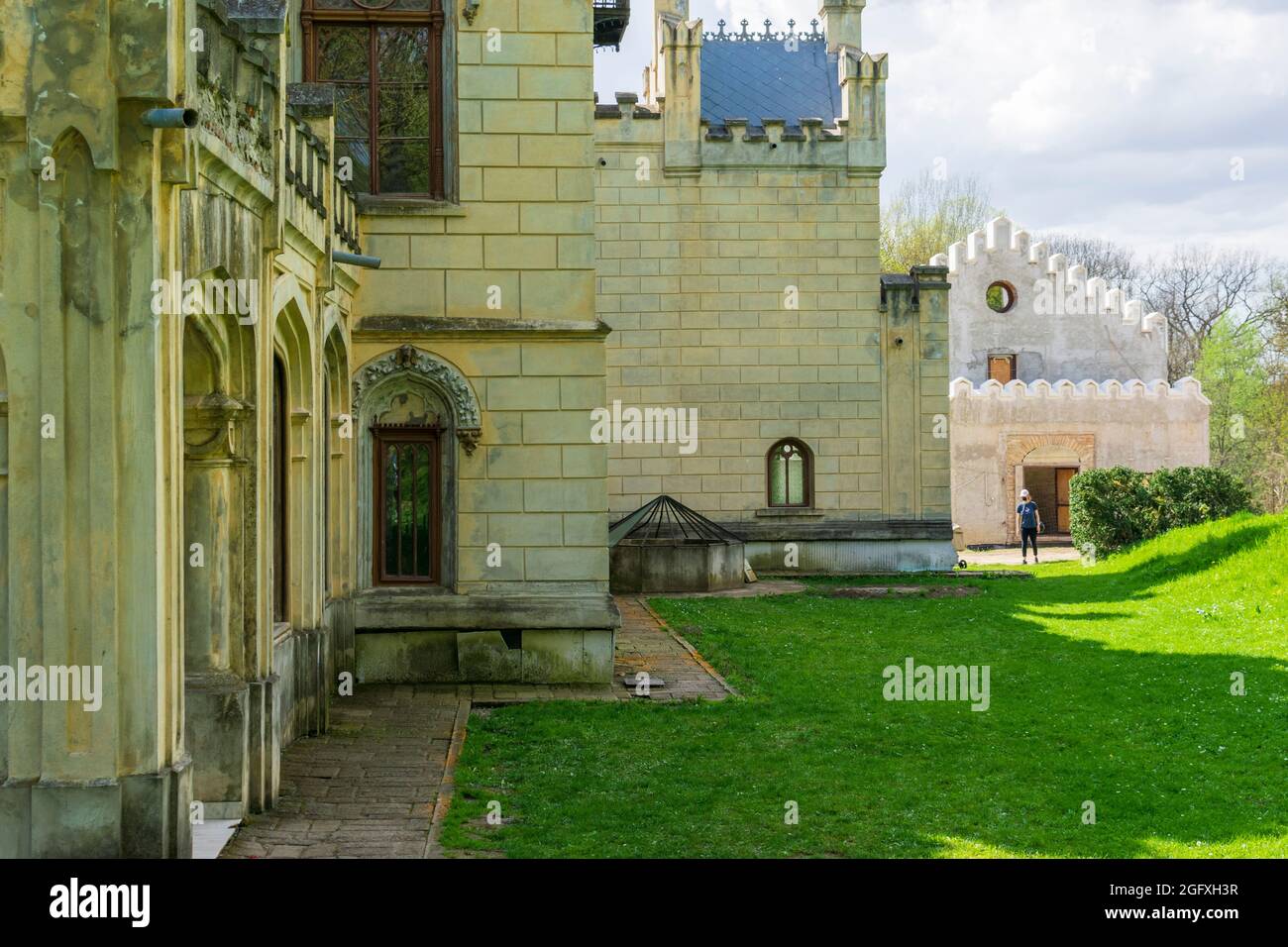 The lateral walls of Sturdza Castle, Miclauseni, Romania Stock Photo ...