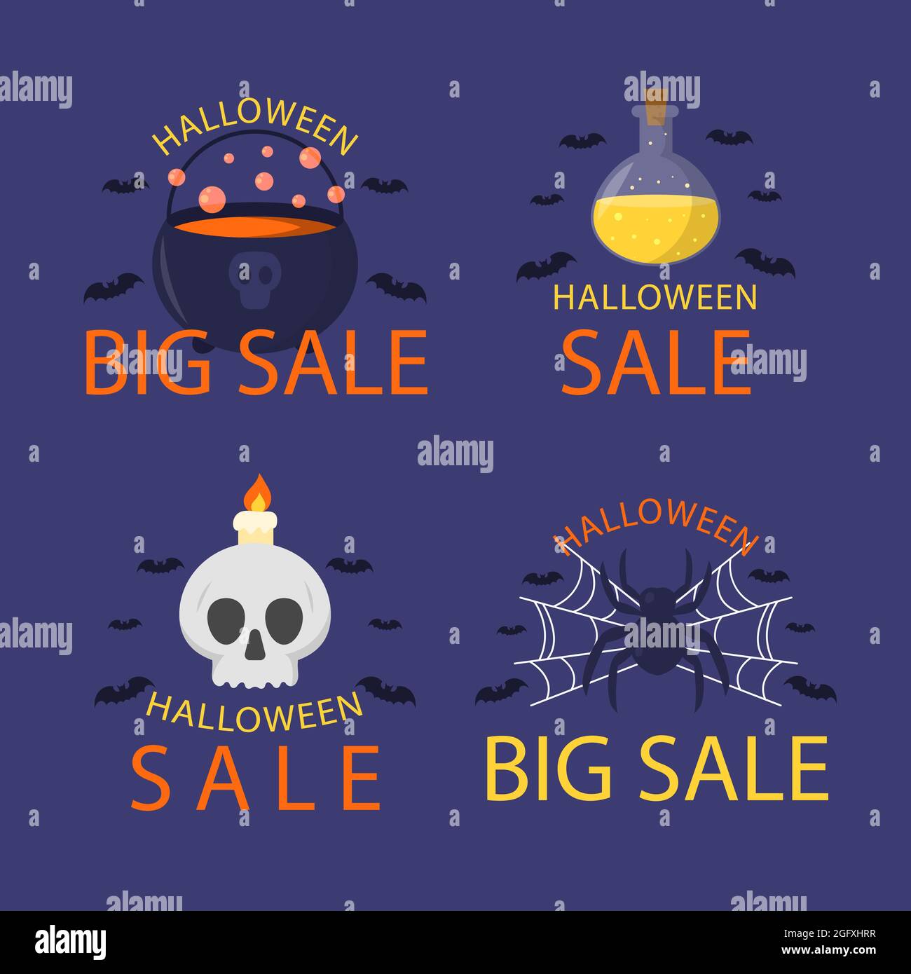 Hand drawn flat halloween sale labels set Vector illustration Stock ...