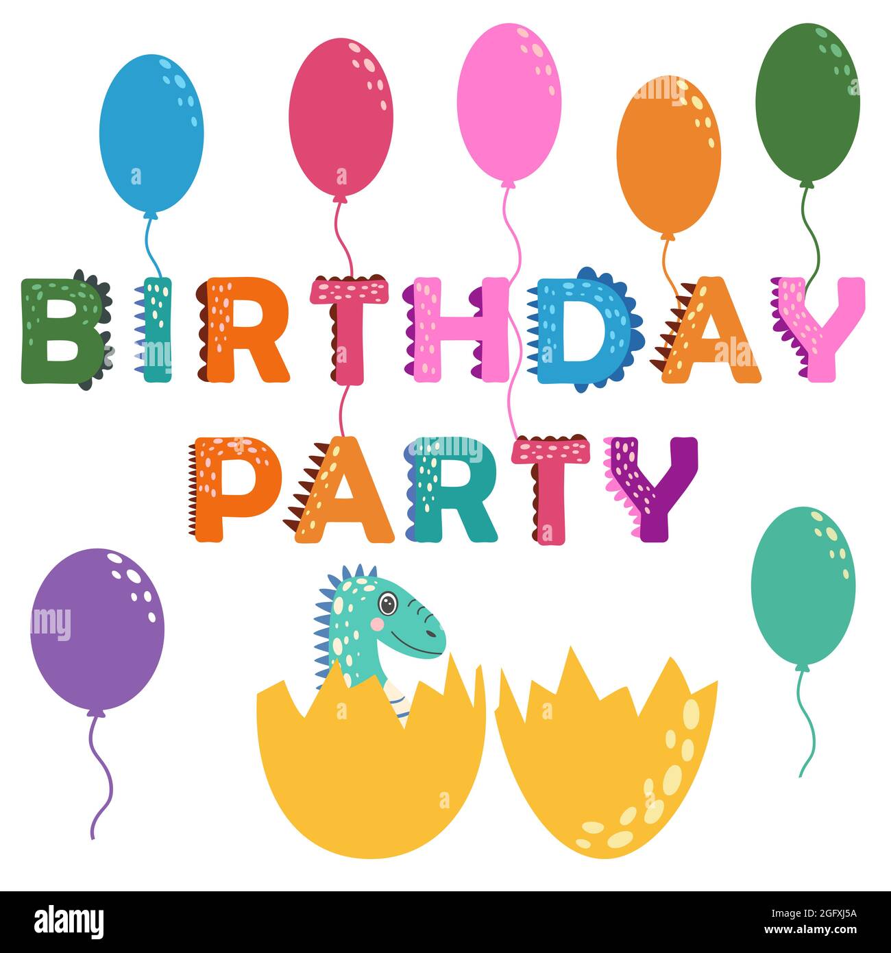 Dino party. Dino birthday. Dinosaur lettering. Bright modern ...