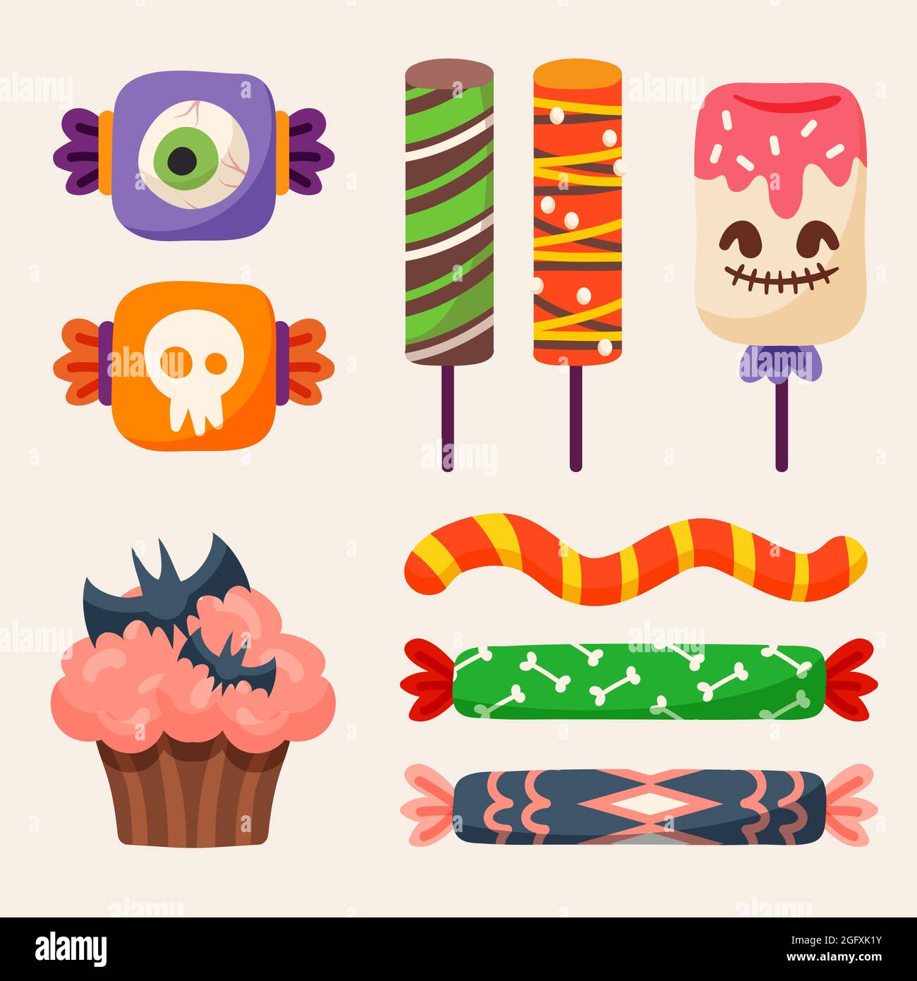Hand drawn flat halloween candy set Vector illustration Stock Vector ...