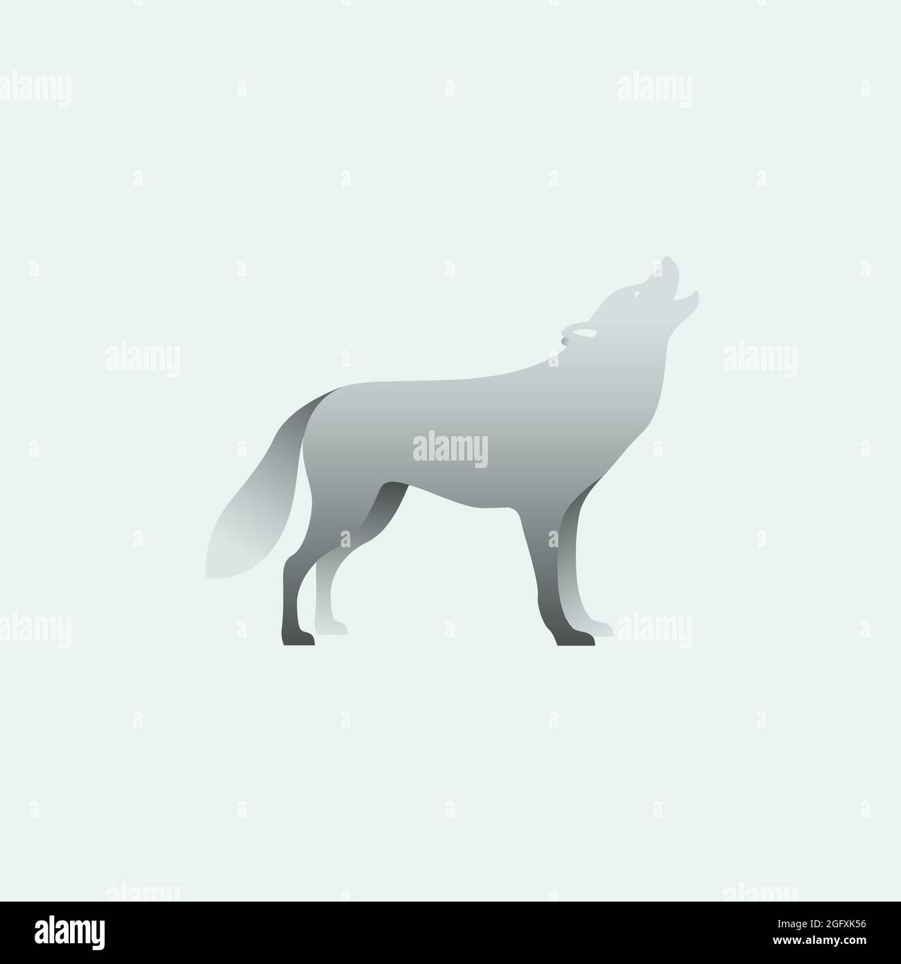 Vector illustration of gray wolf. Isolated on gray background. Side ...