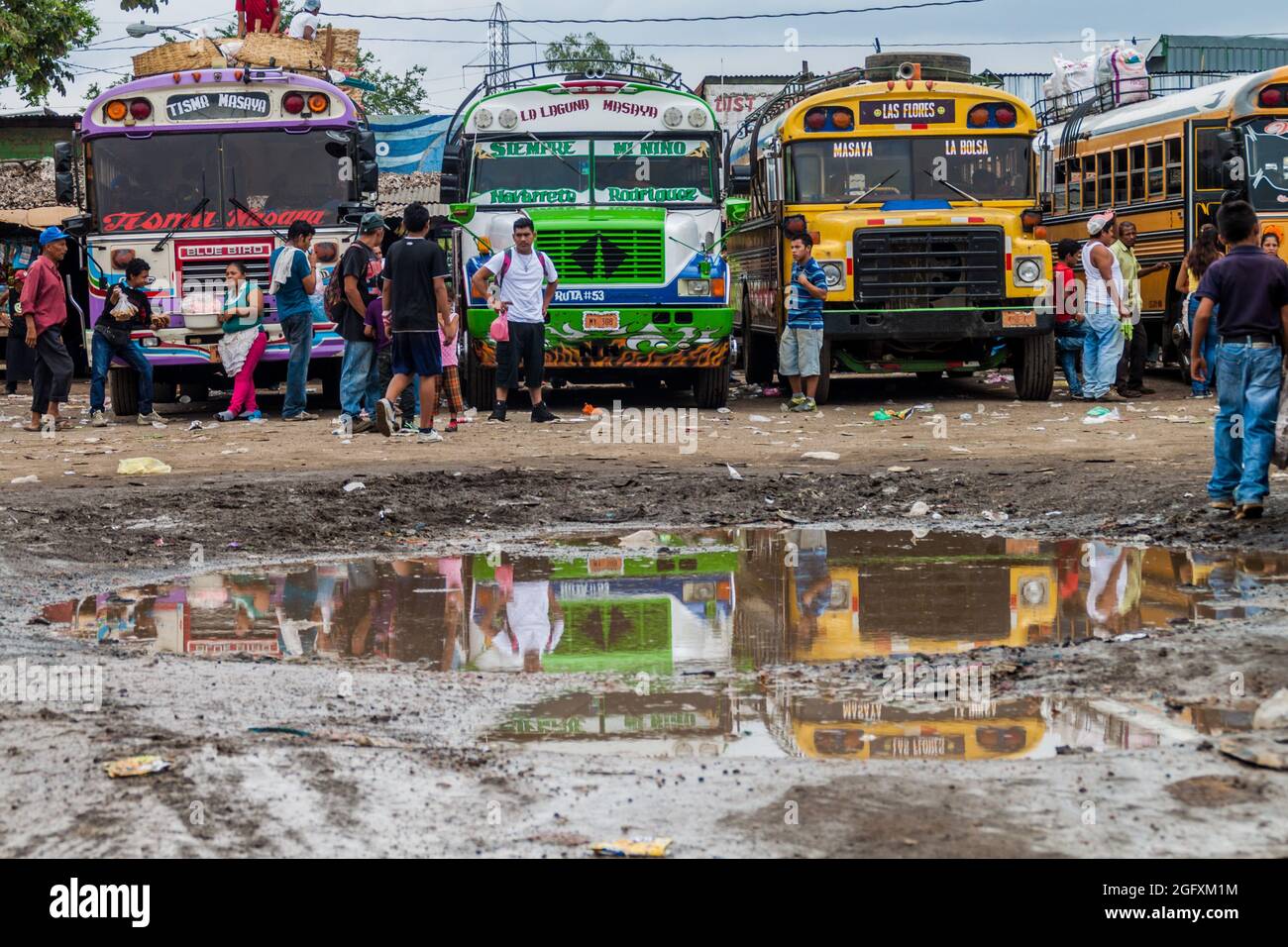 MASAYA, NICARAGUA - APRIL 30, 2016: Local buses called chicken bus at ...