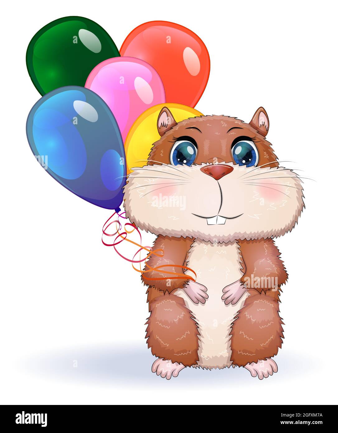 Cute cartoon hamster characters, funny animal with balloons, birthday ...
