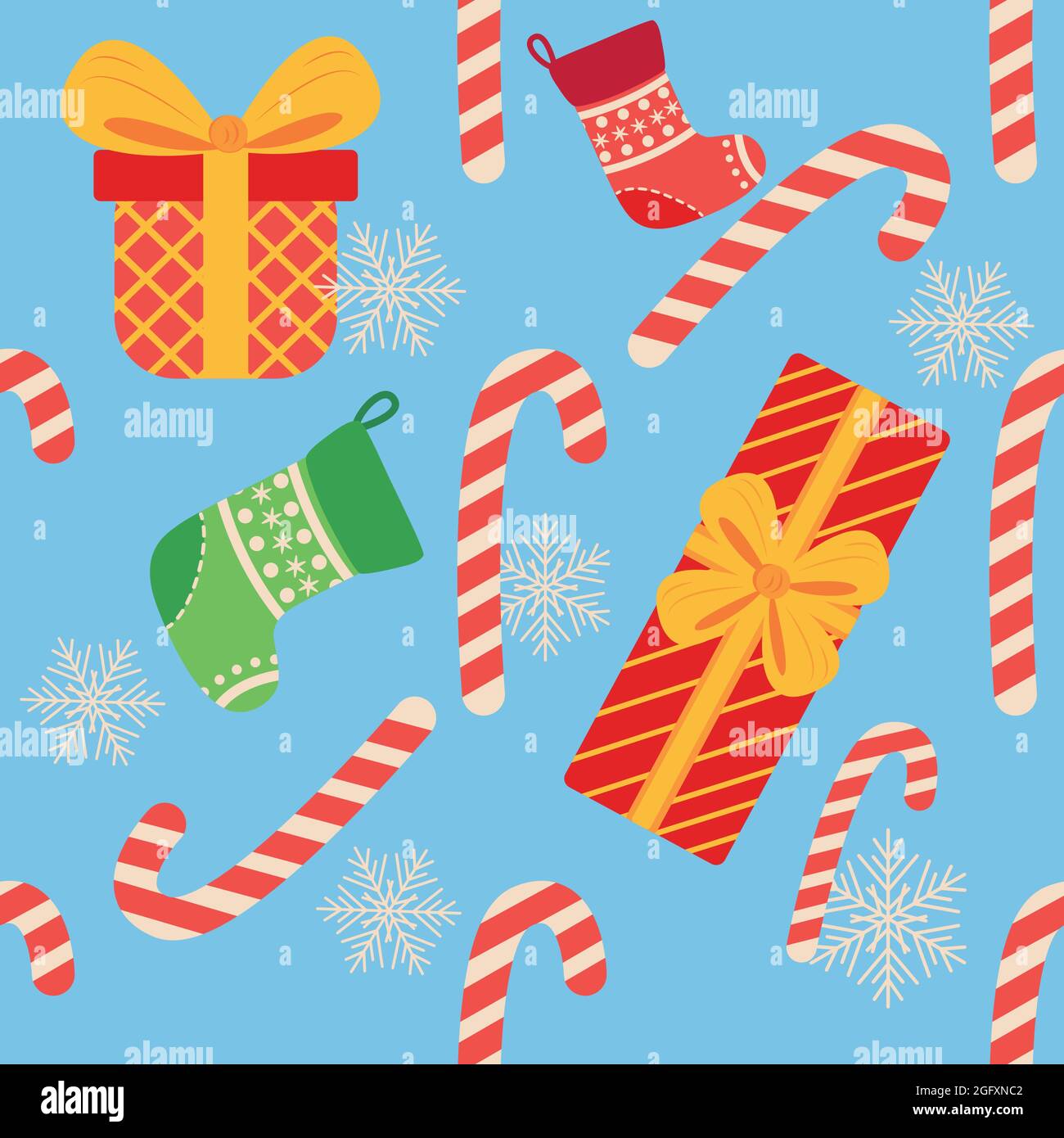 Christmas seamless pattern with candy cane, gift, stocking. Christmas ...