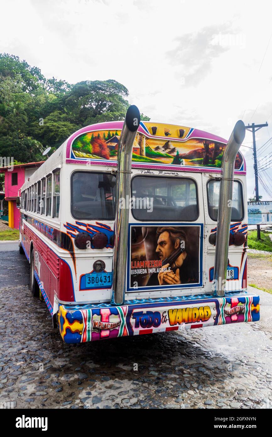 PORTOBELO, PANAMA - MAY 28, 2016: Colorful chicken bus, former US ...