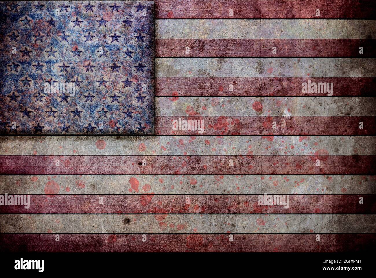 Dark United States or America flag design with textured and stained ...
