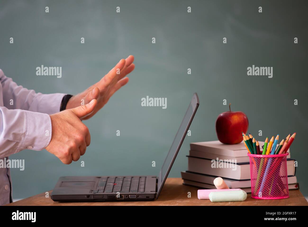 Back to School Concept. School math teacher giving virtual teaching ...