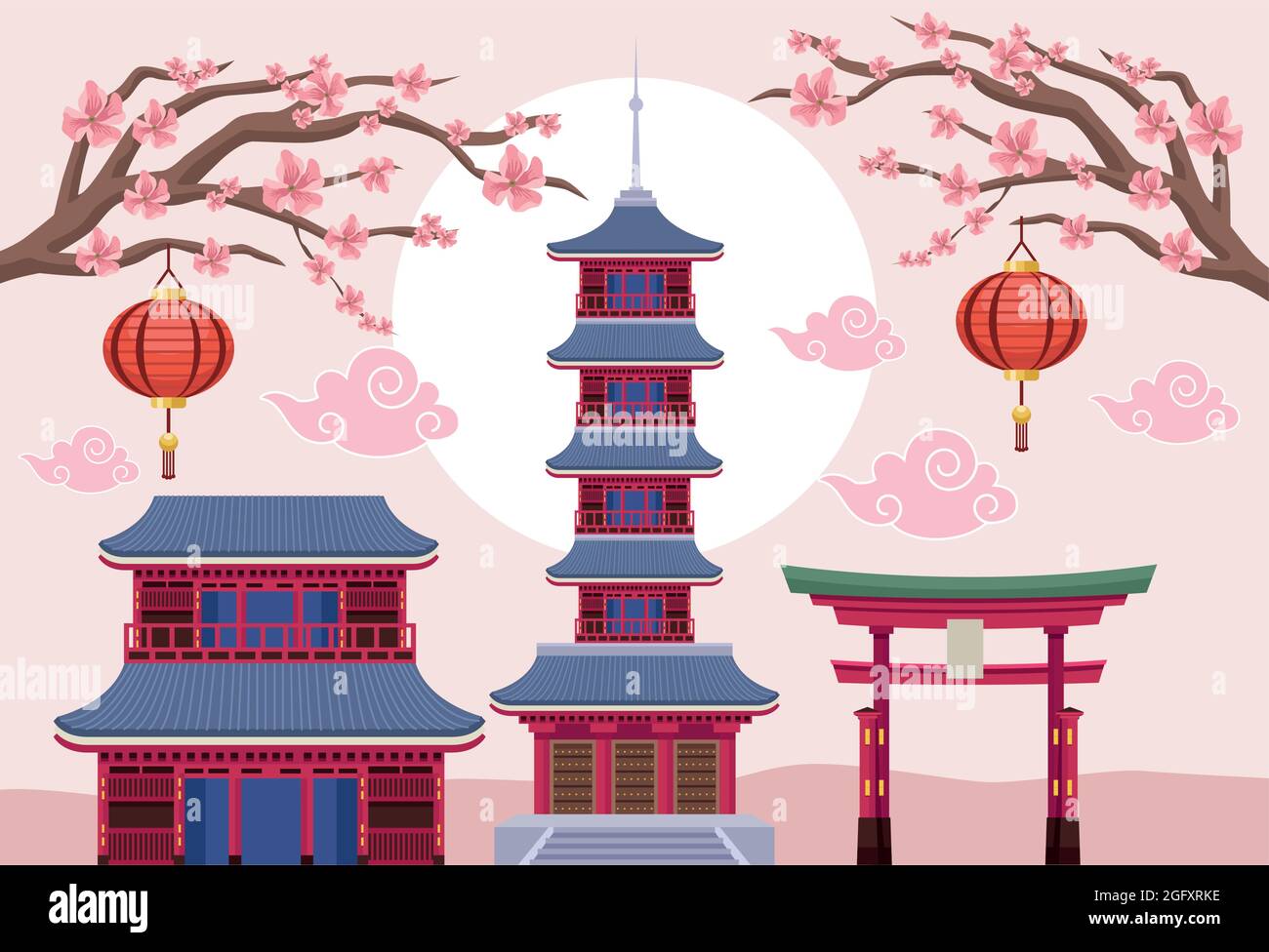 japanese culture landmarks scene Stock Vector Image & Art - Alamy