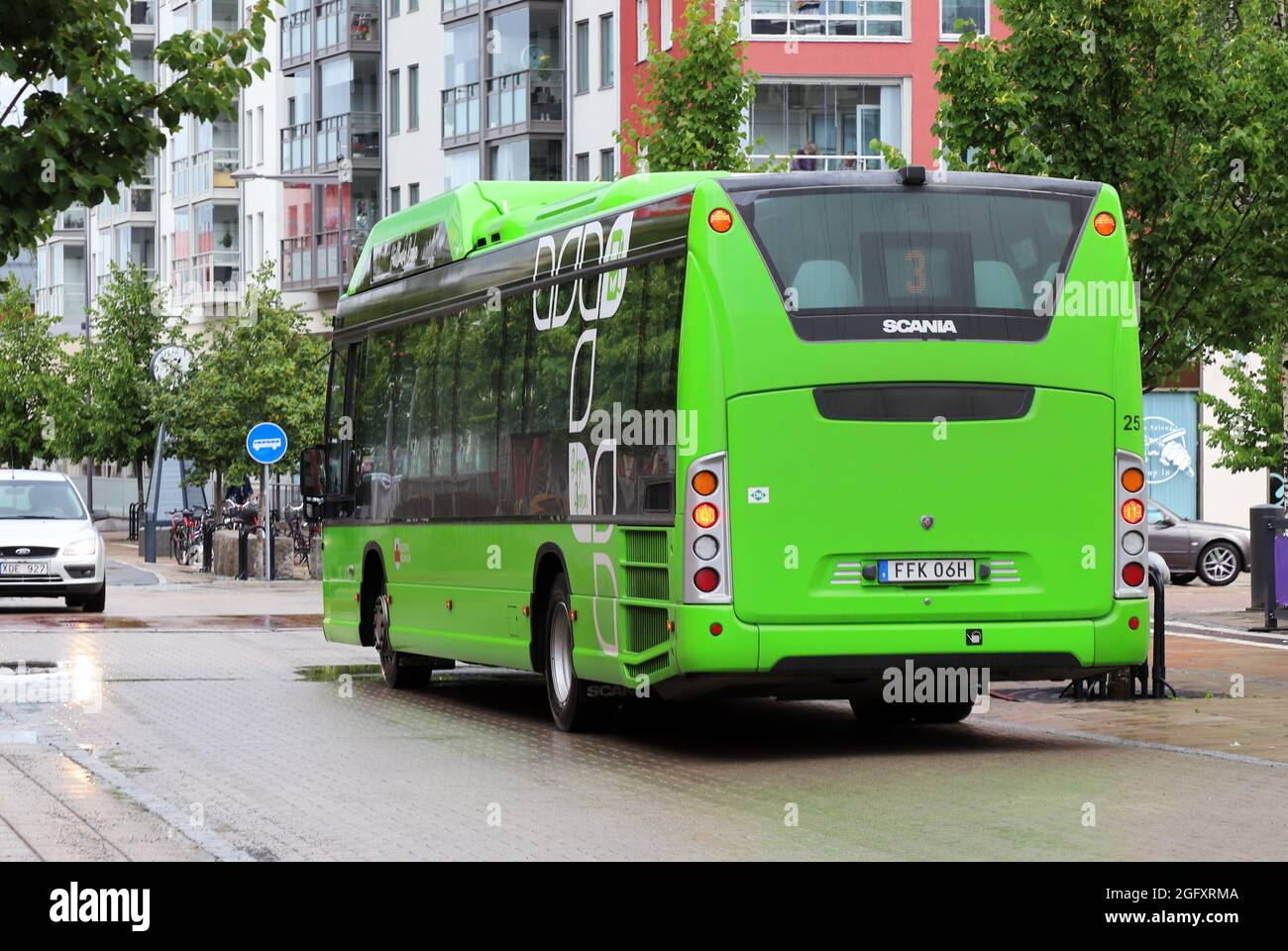 Boden, Sweden - August 20,2021: Rear view of a green public ...