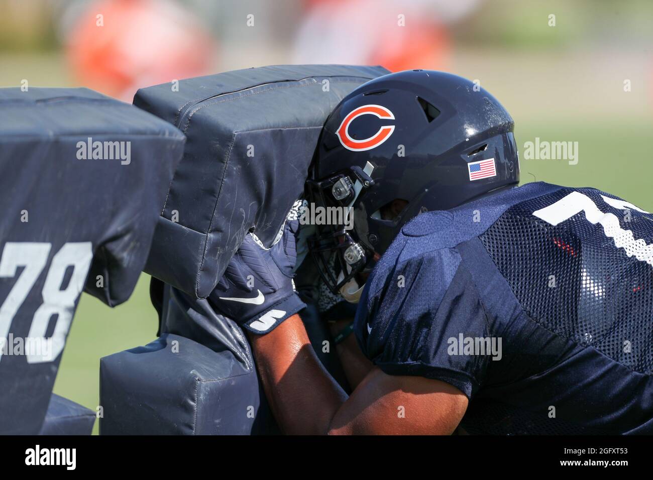 Chicago Bears defensive lineman Daniel Archibong (72) during training camp at Halas Hall ...