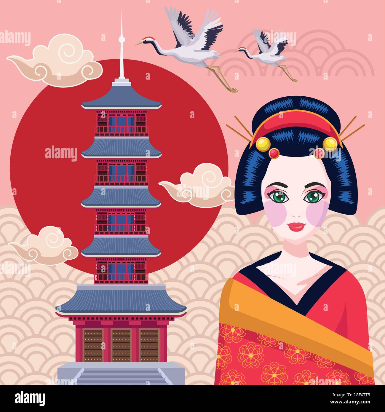 geisha and sensoji temple Stock Vector Image & Art - Alamy