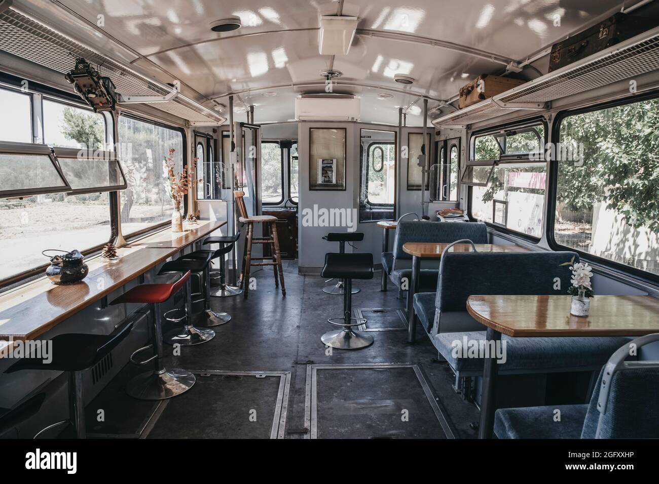 General image of the interior of an old train transformed into a ...