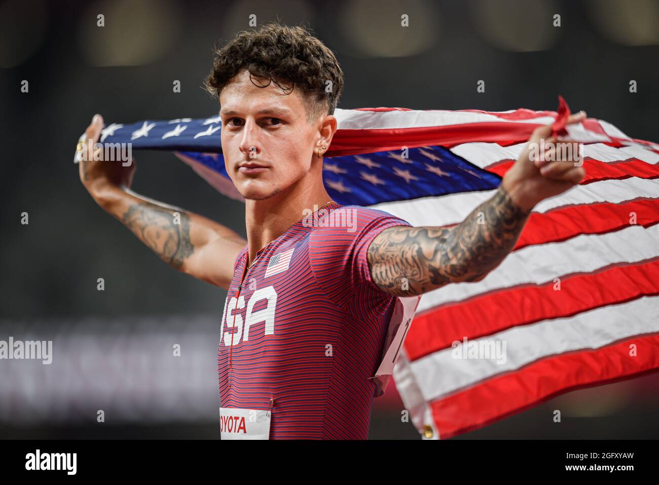TOKYO, JAPAN. 27th Aug, 2021. Nick Mayhugh celebrates after winning the ...