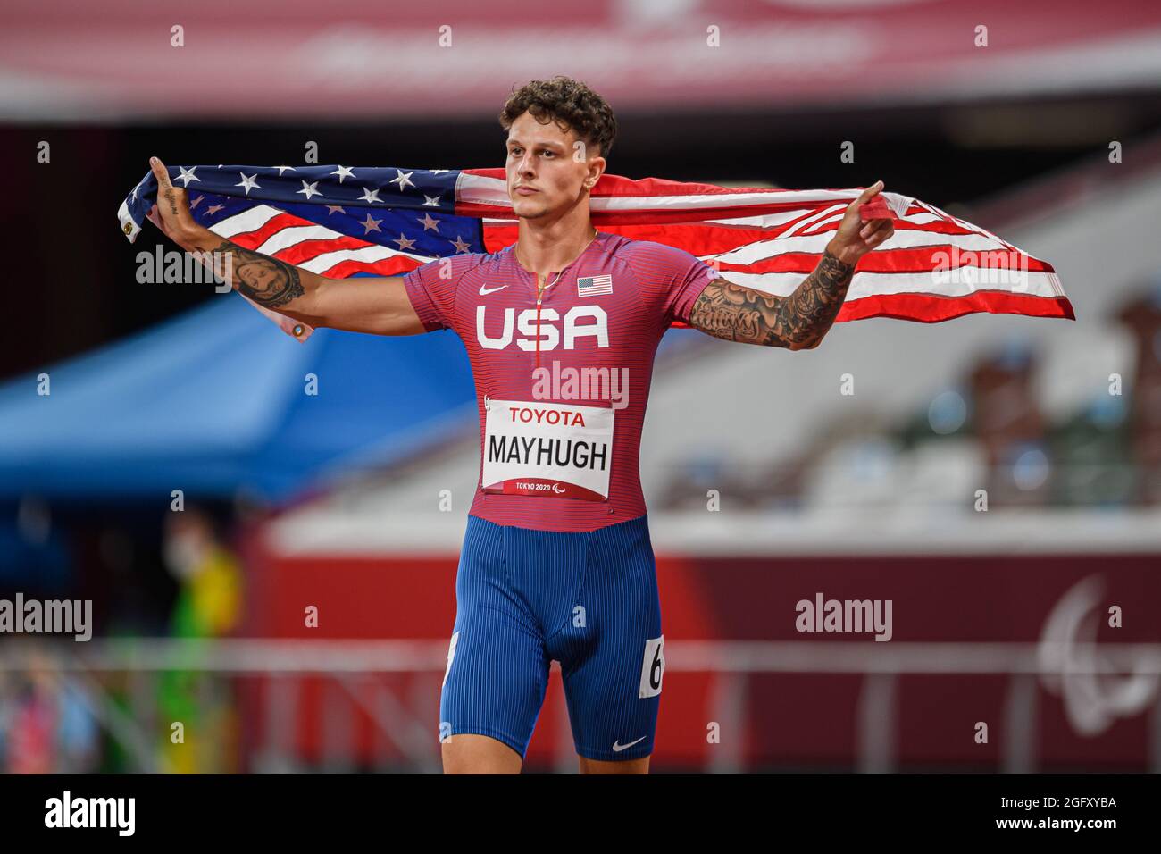 TOKYO, JAPAN. 27th Aug, 2021. Nick Mayhugh celebrates after winning the ...