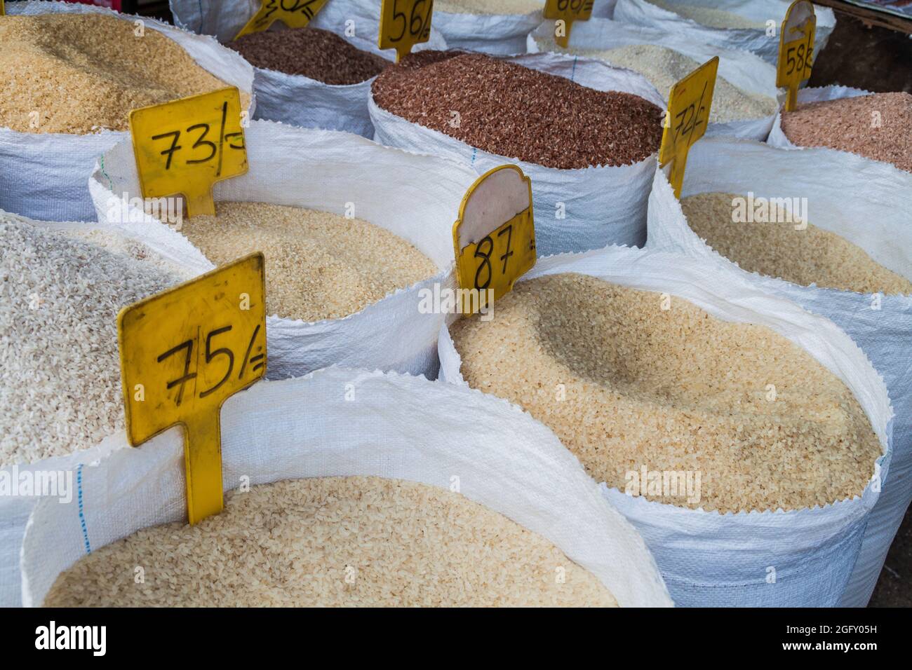 Varieties of rice at a market in Nuwara Eliya town, Sri Lanka Stock ...