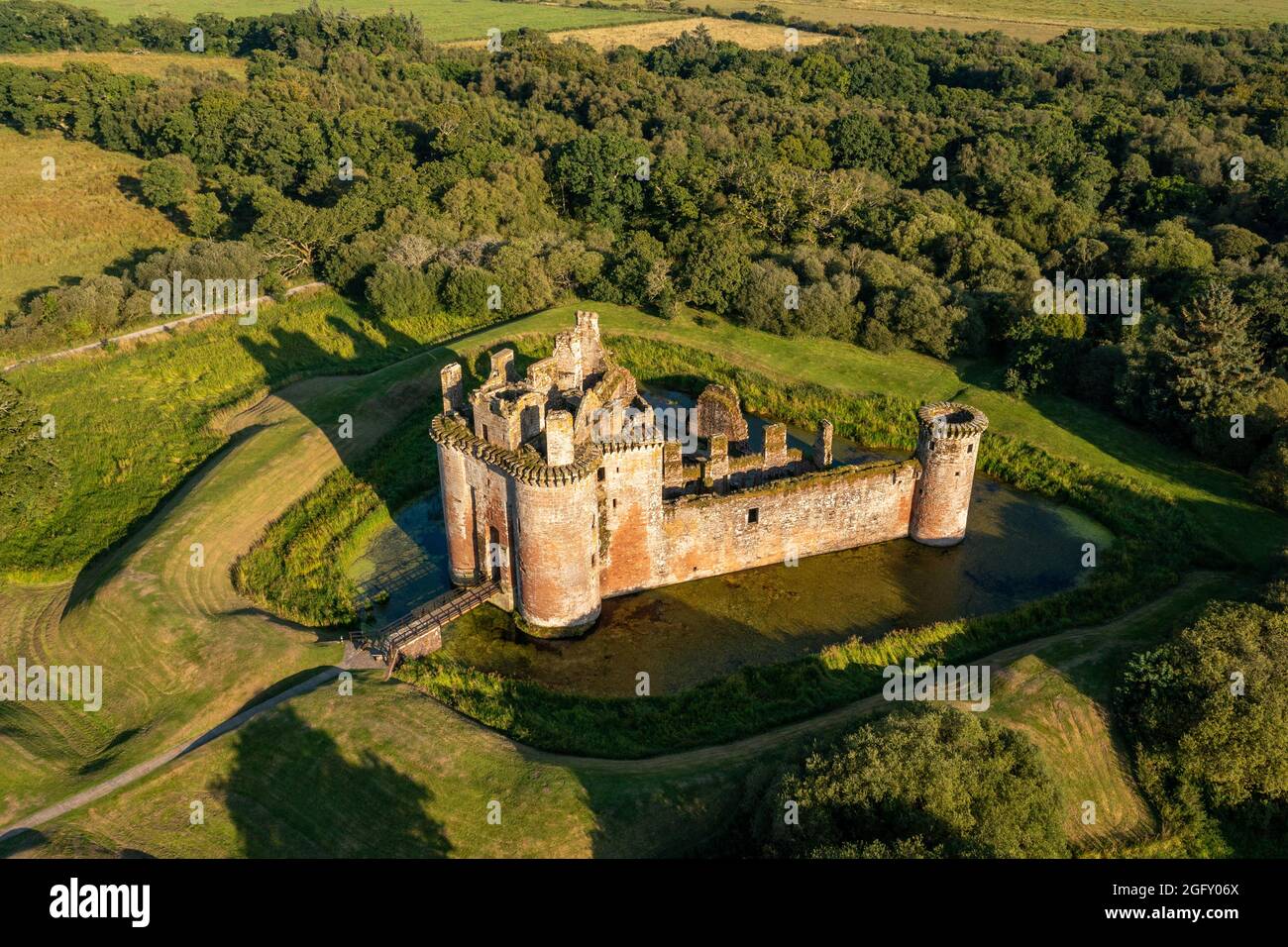 Moated Caerlaverock Castle ruins in Dumfries & Galloway, Scotland, UK ...