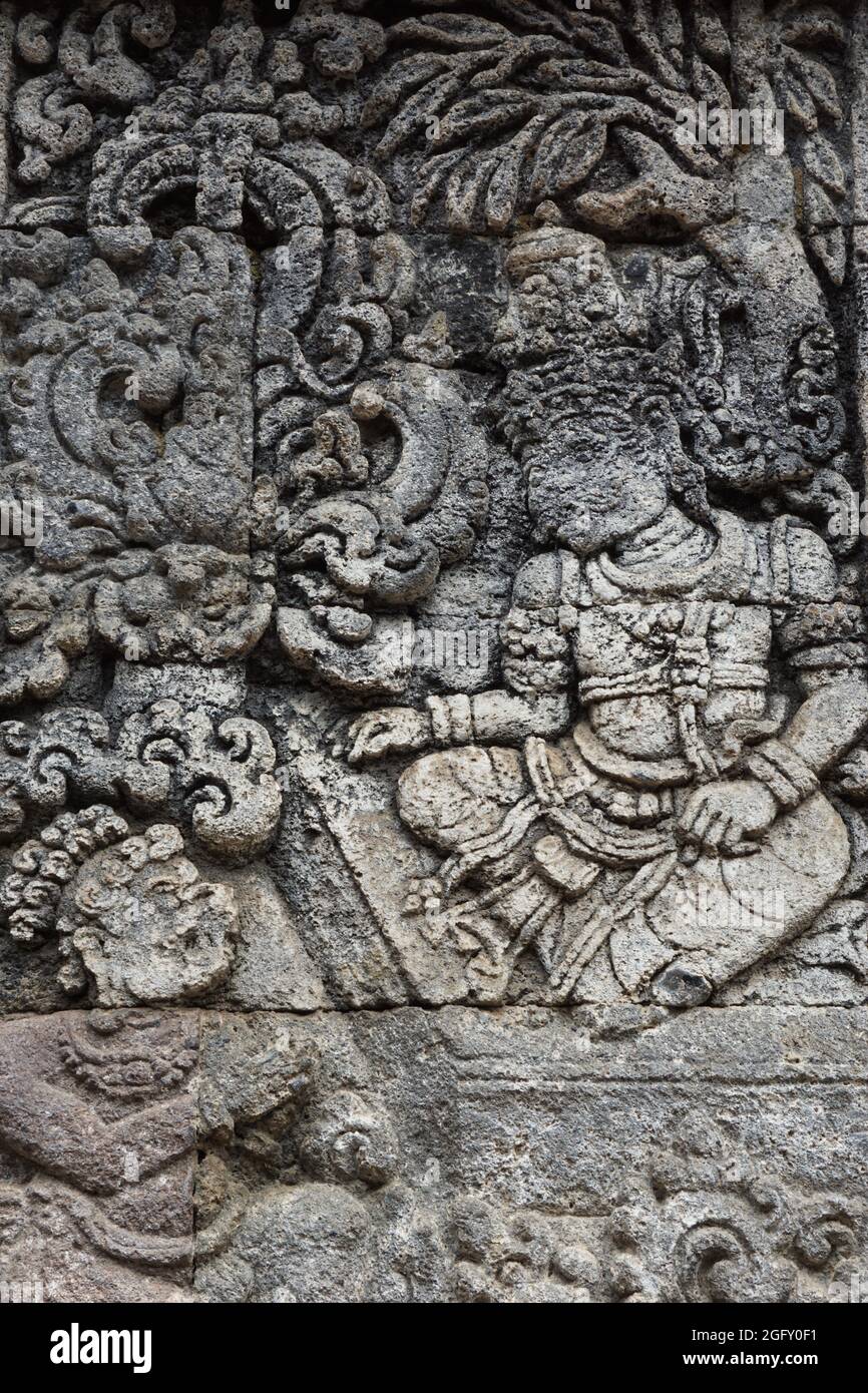 Carved stone on the stone penataran temple (panataran temple), Blitar ...