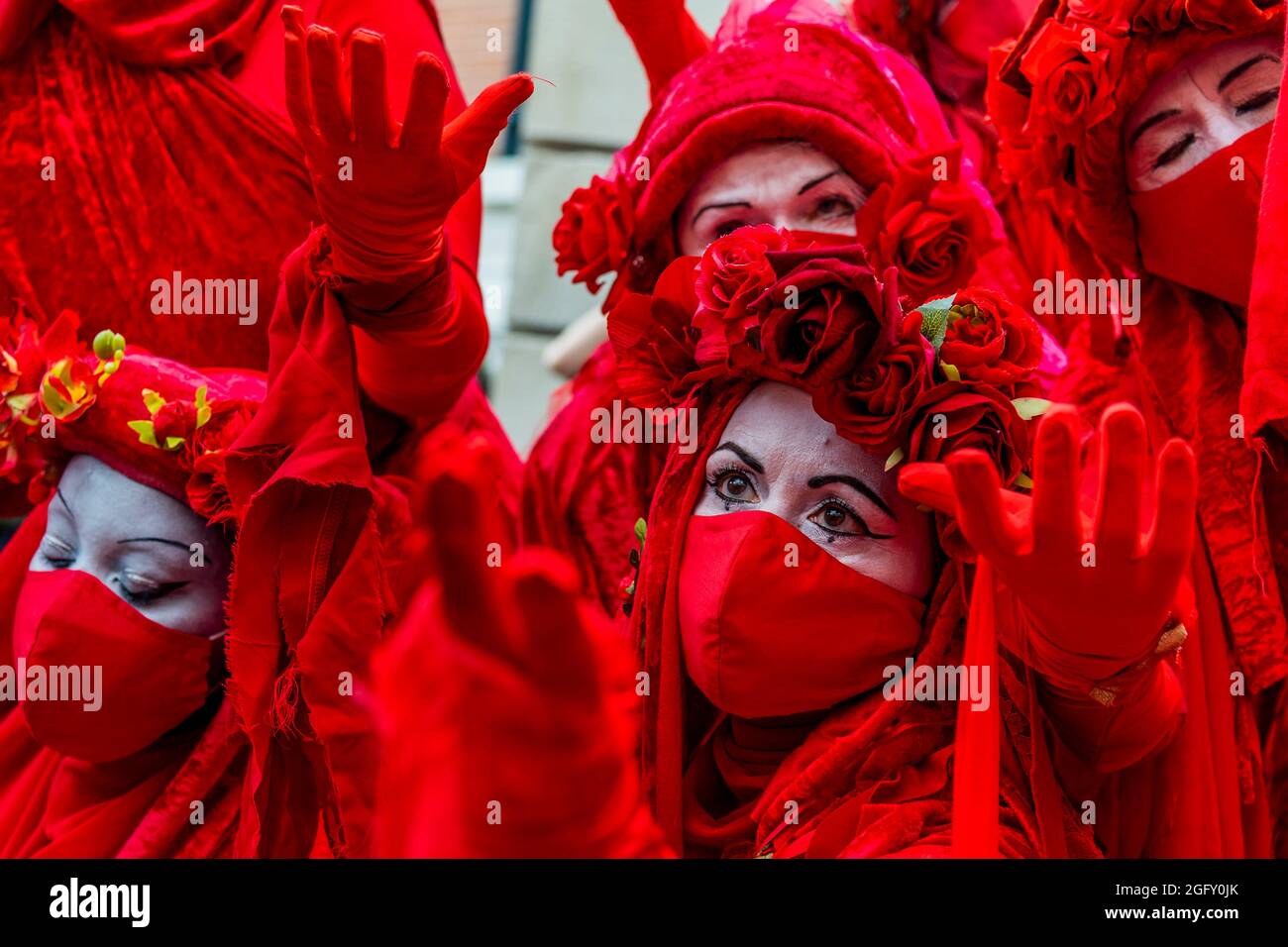 London, UK. 27th Aug, 2021. The red rebels arrive - The march arrives ...