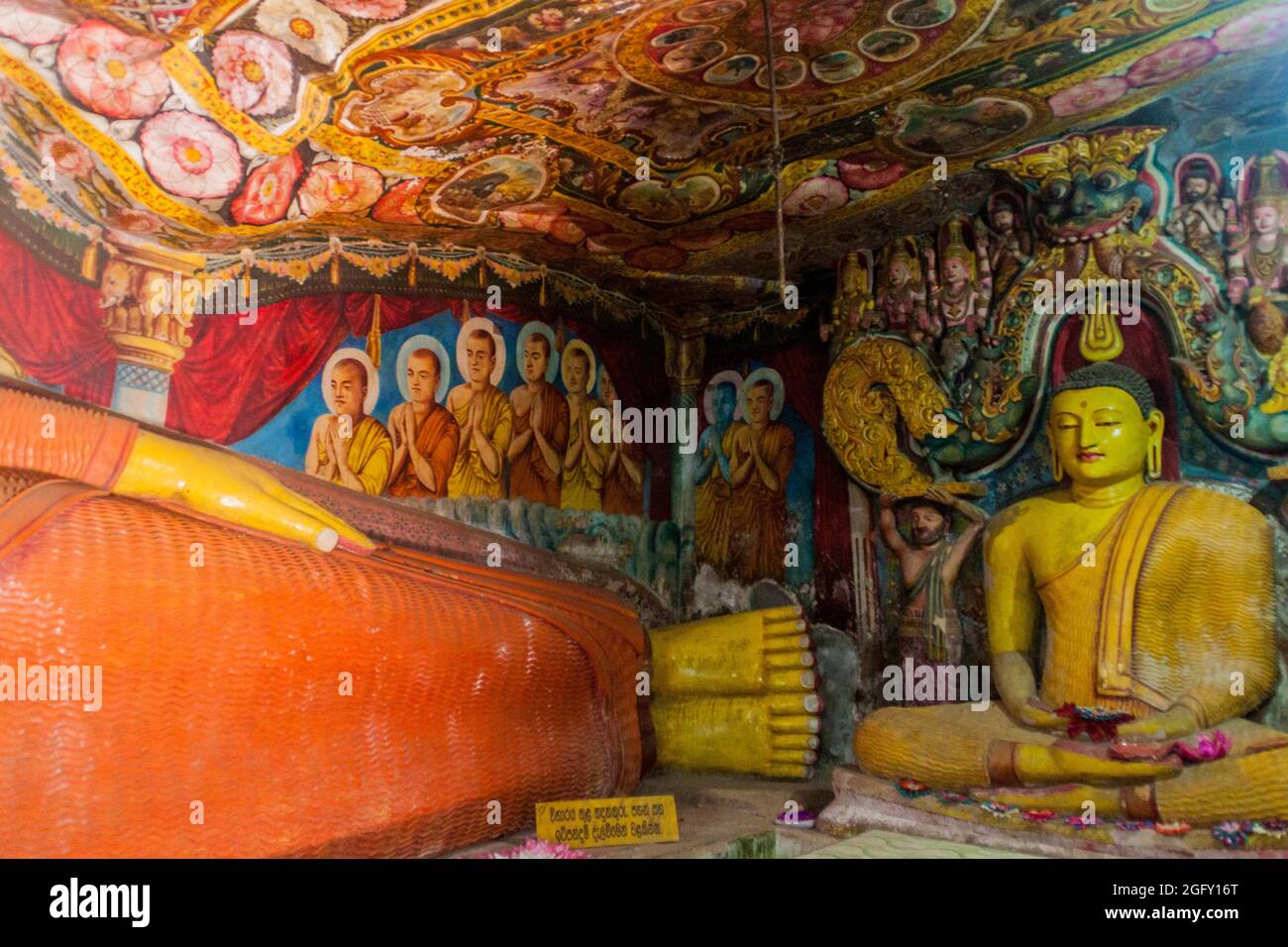 ALUVIHARE, SRI LANKA - JULY 20, 2016: Interior of a cave at Aluvihare ...