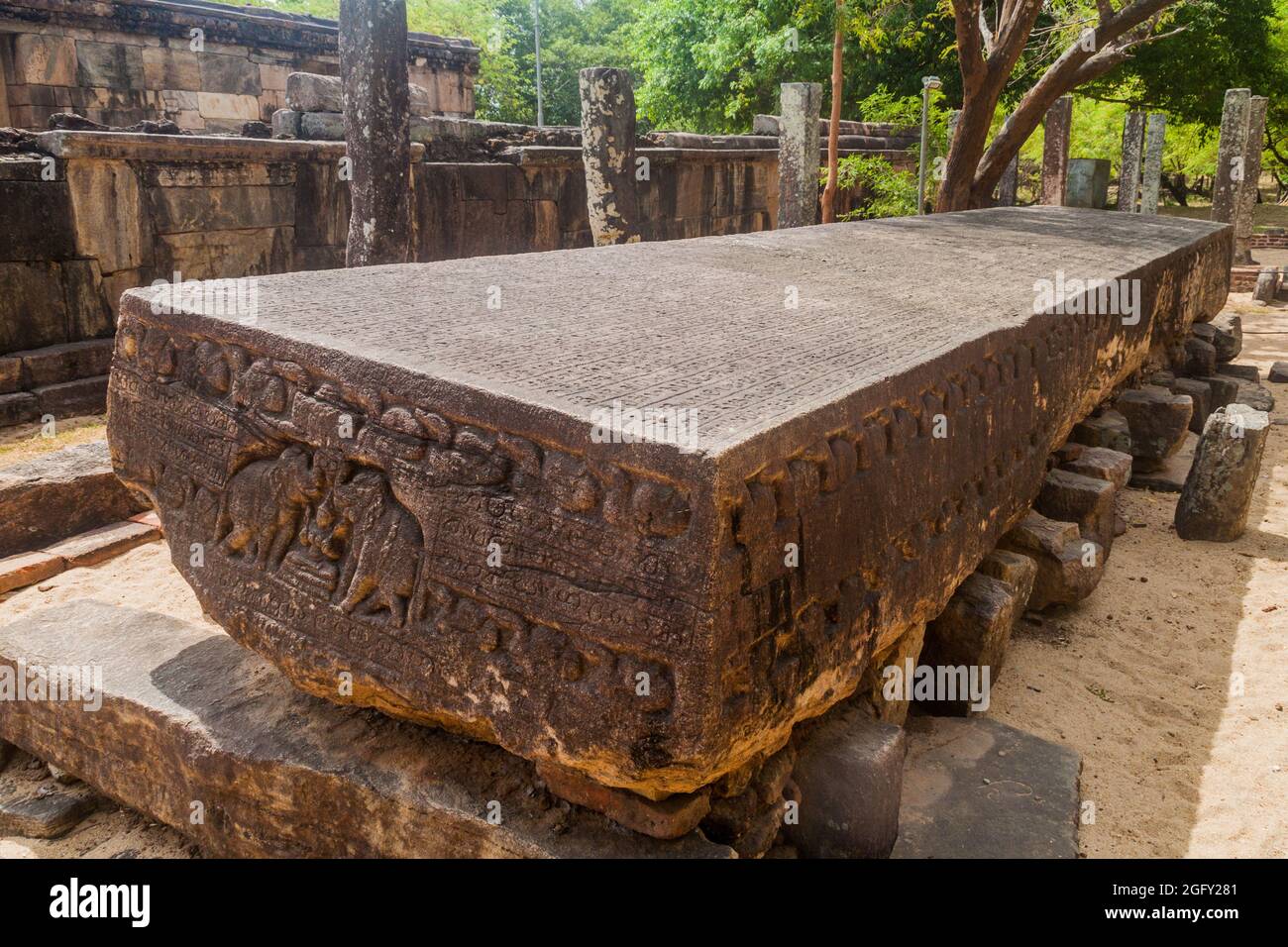 Gal Pota Stone Book at the ancient city Polonnaruwa, Sri Lanka Stock ...